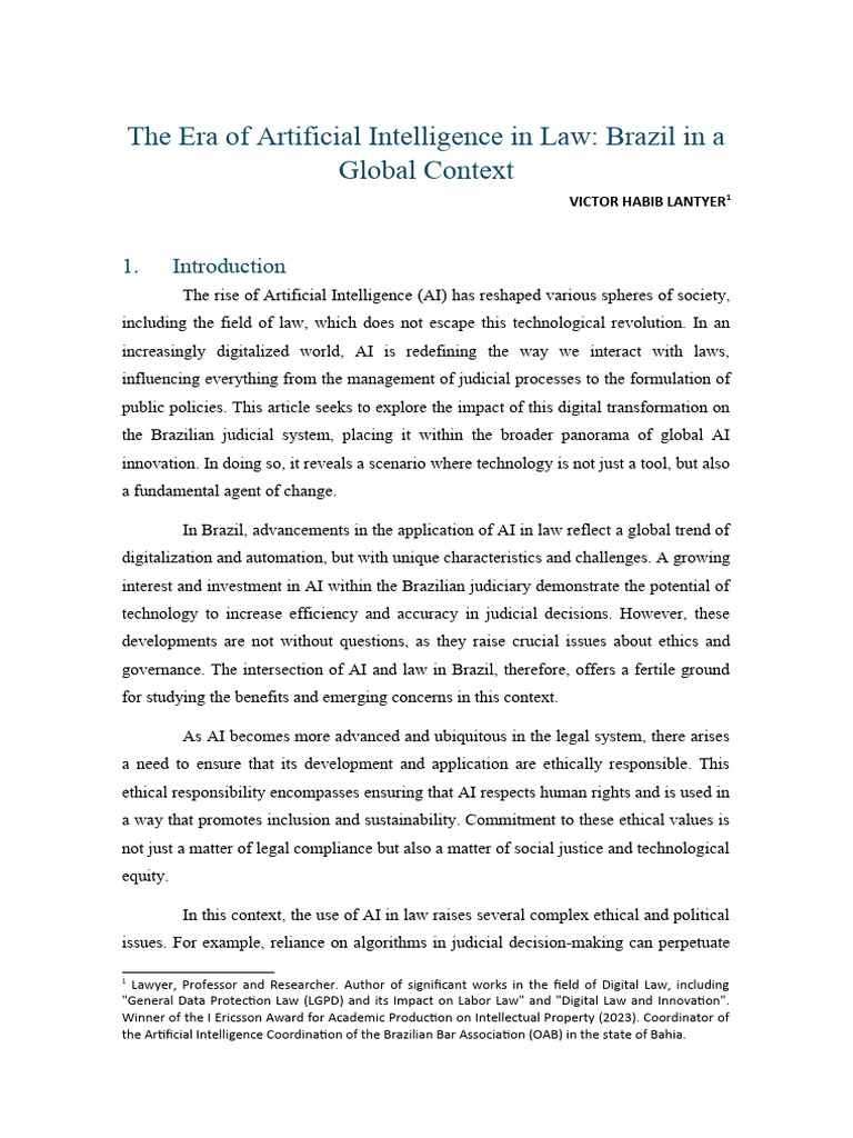 Article - The Era of Artificial Intelligence in Law Brazil in a Global Context - Victor Habib ...