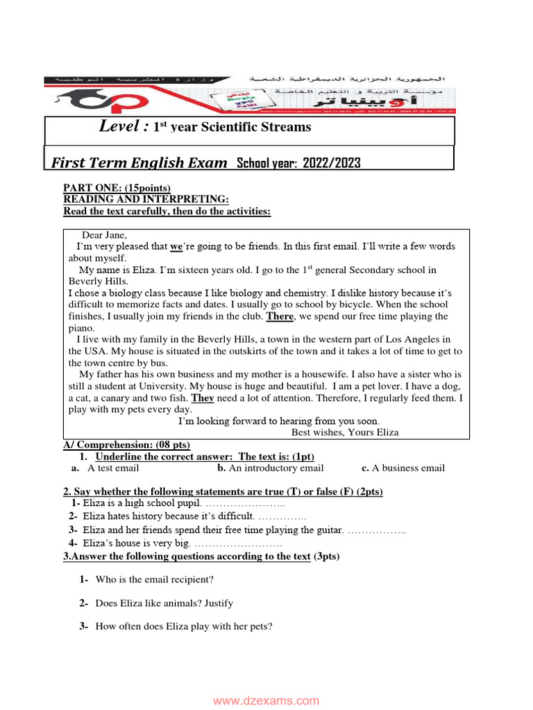 Dzexams 1as Anglais 460098 | PDF