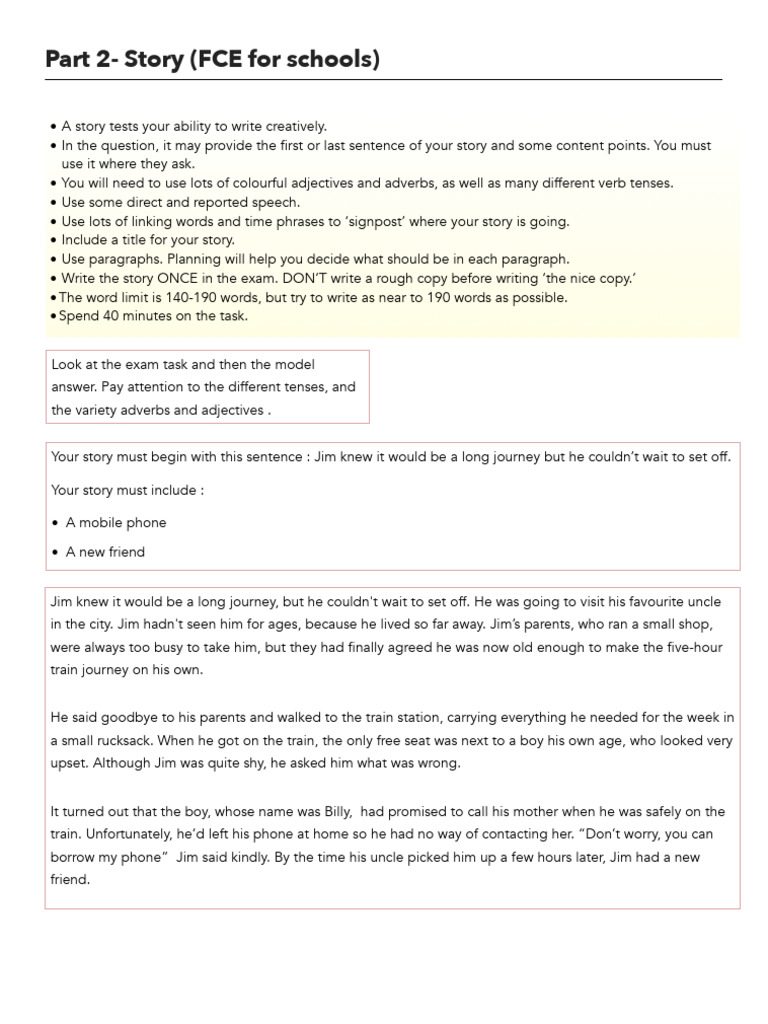 FCE Story Writing Tips and Structure | PDF | Grammatical Tense | Syntax
