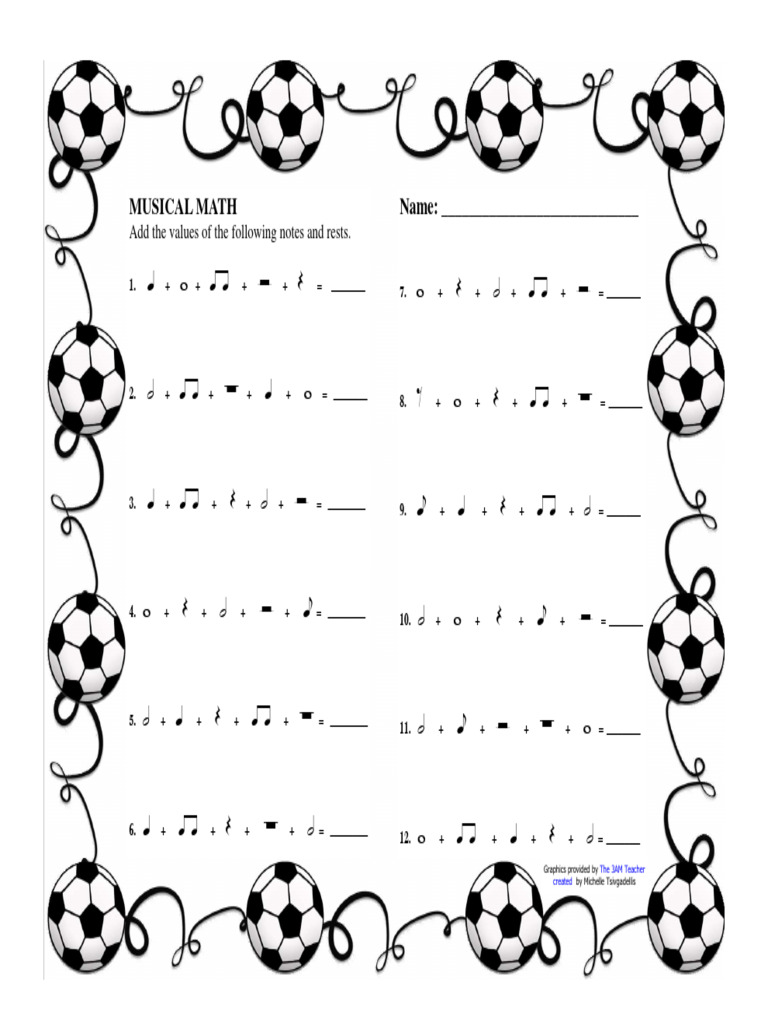 Musical Math Name: - : Add The Values of The Following Notes and Rests ...