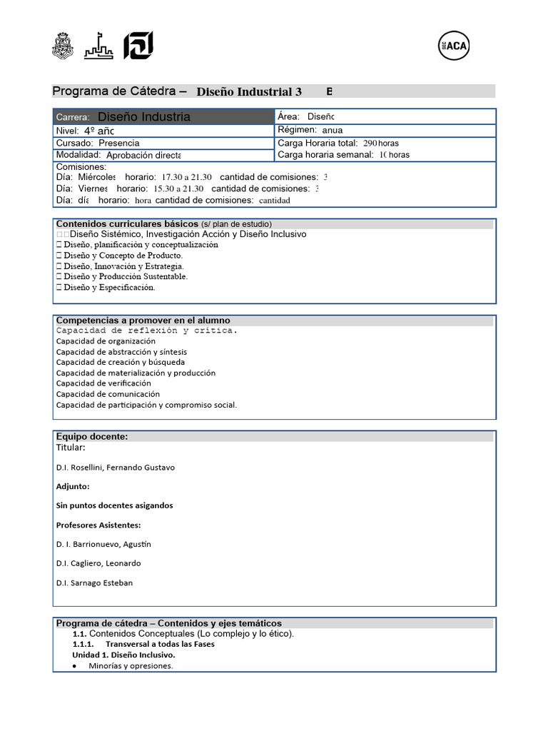 SAcad FAUD Programa Catedra DI3B 2023 2 | PDF | Plan de estudios | Cognición