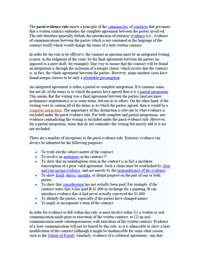 Parol Evidence Rule | PDF | Parol Evidence Rule | Common Law