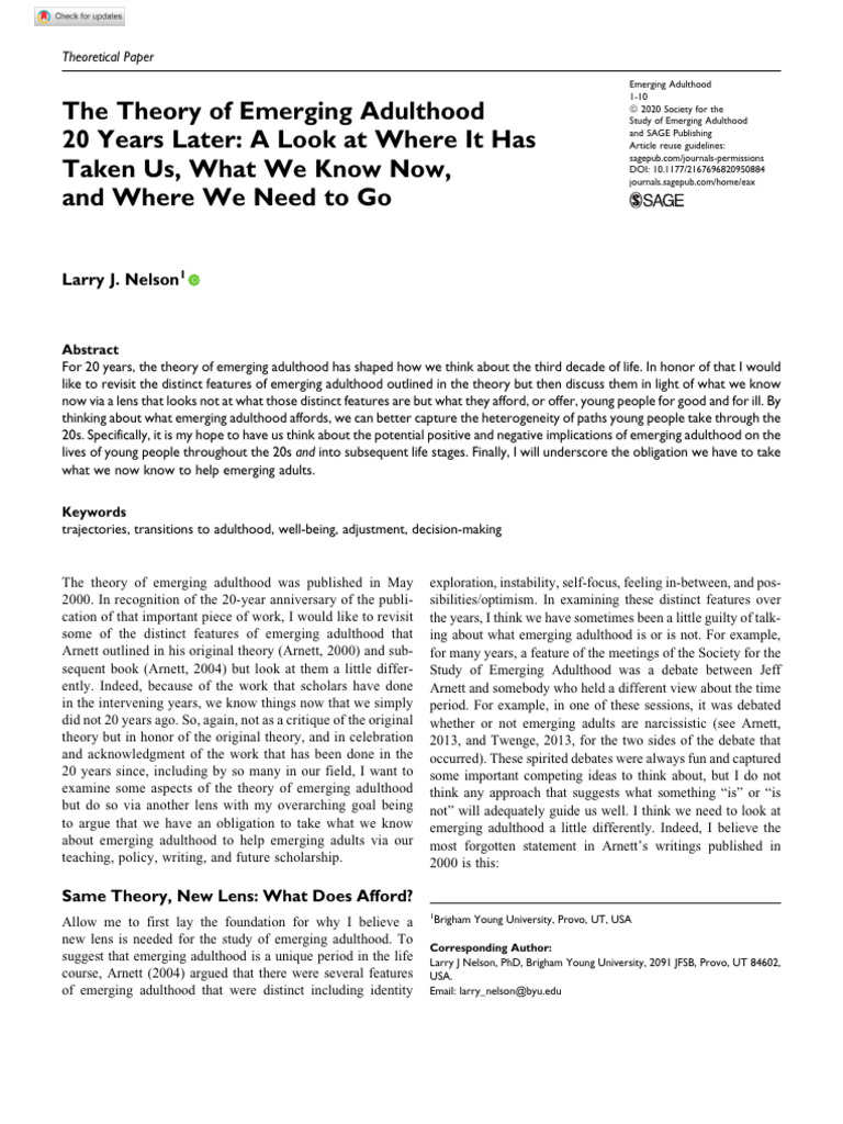 The Theory of Emerging Adulthood | PDF | Adults | Adolescence