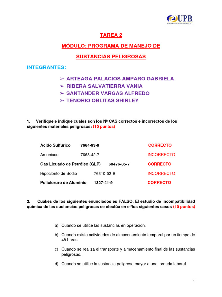 TAREA 2 GRUPAL | PDF | Ciencias fisicas | Sustancias químicas