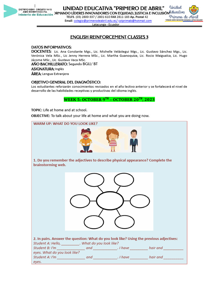 Week 5 2nd 3rd English Reinforcement Classes.docx | PDF