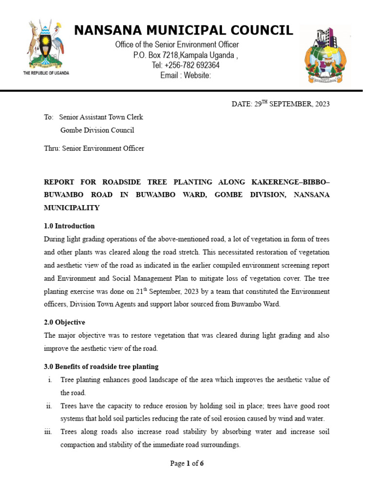 Roadside Tree Planting Report | PDF | Trees | Road