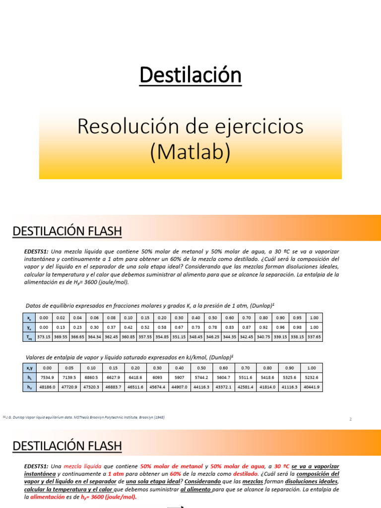 Ejercicios Destilacion Flash y Diferencial | PDF | Destilación | Vapor