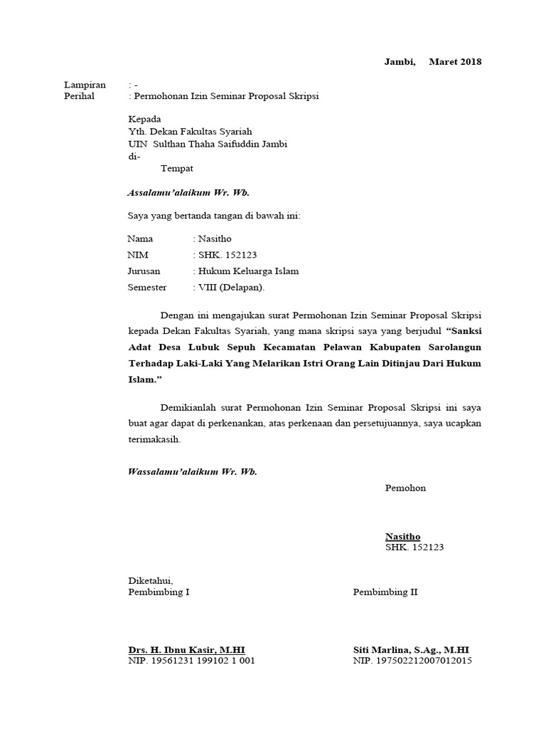 Surat Izin Seminar Proposal | PDF