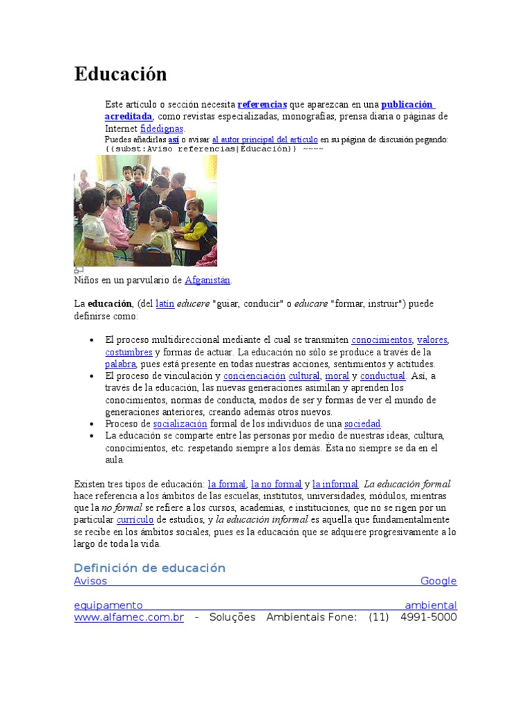 Definicion de La Educación | PDF | Plan de estudios | Sociedad