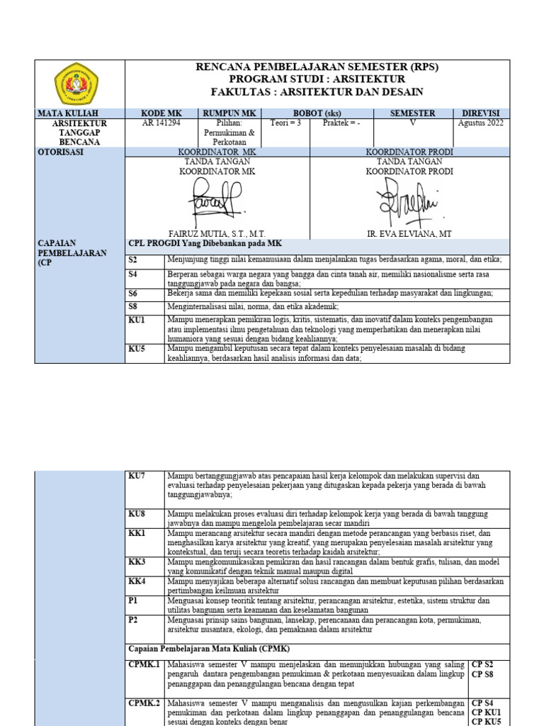 RPS OBE Arsitektur Tanggap Bencana | PDF