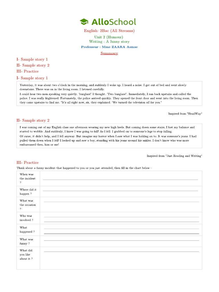 Writing 2 A Funny Story | PDF