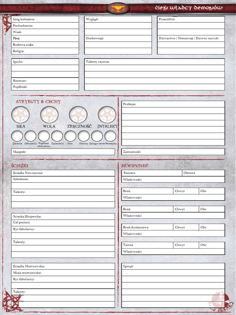 Karta Postaci Cien Wladcy v2FULL | PDF
