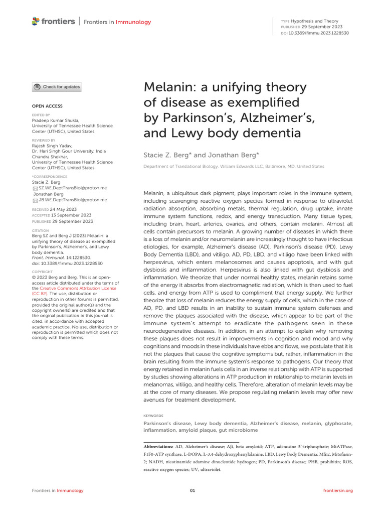 Melanin A Unifying Theory of Disease As Exemplified by Parkinson's ... Melanin A Unifying Theory of Disease As Exemplified by Parkinson's ...