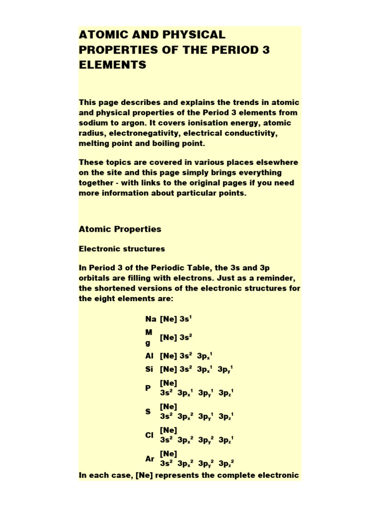 Period 3 Elements | PDF | Chlorine | Acid
