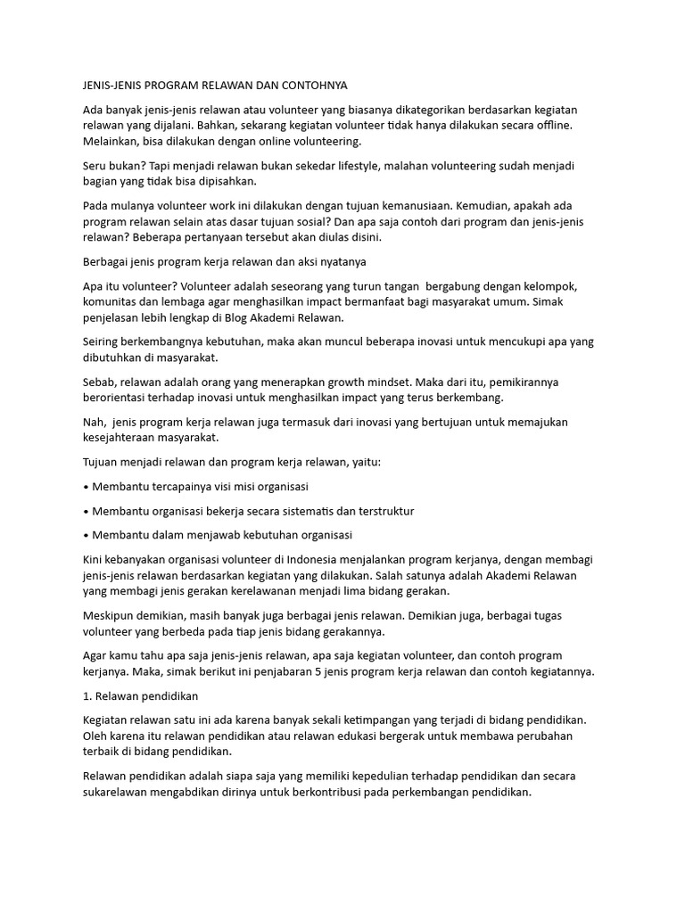 Jenis-Jenis Program Relawan Dan Contohnya | PDF