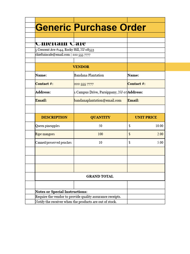 Generic Purchase Order | PDF