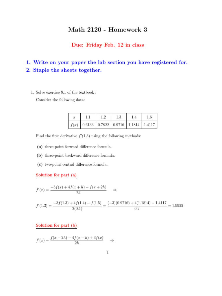 Homework 3 Solutions | PDF | Finite Difference | Algebra