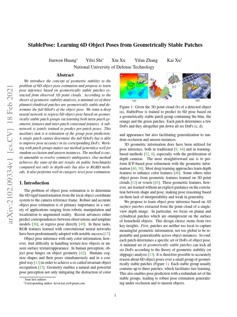 Stablepose: Learning 6D Object Poses From Geometrically Stable Patches | PDF | Shape | Deep Learning