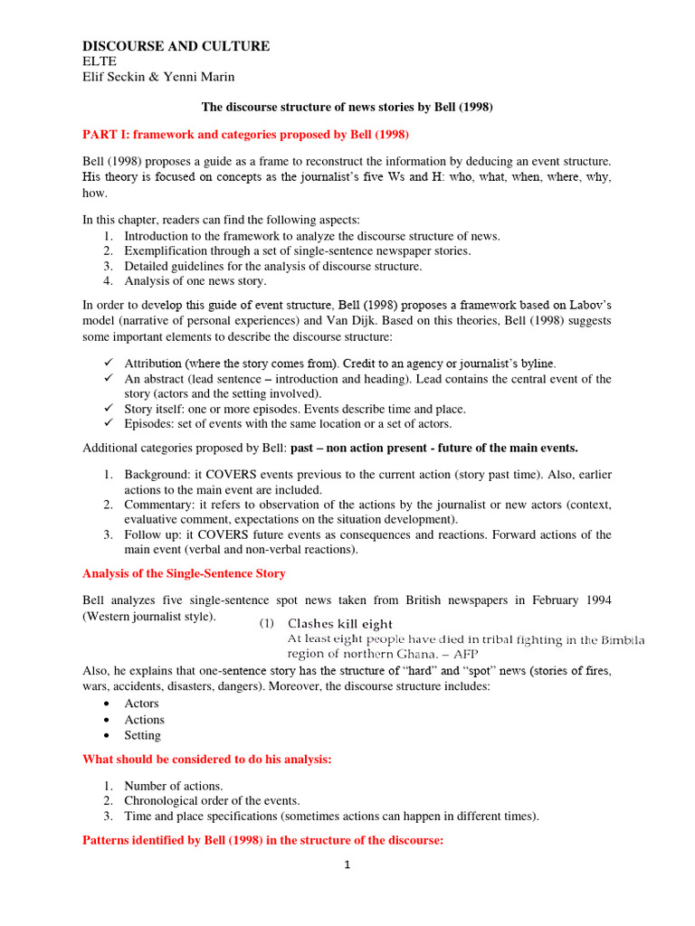 Bell - Discourse Structure - Seckin and Marin | PDF | News | Discourse