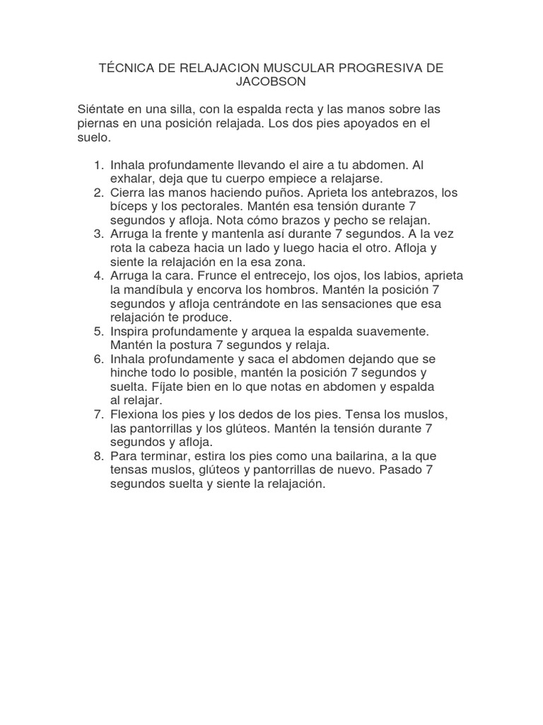 Relajación Muscular Progresiva de Jacobson | PDF