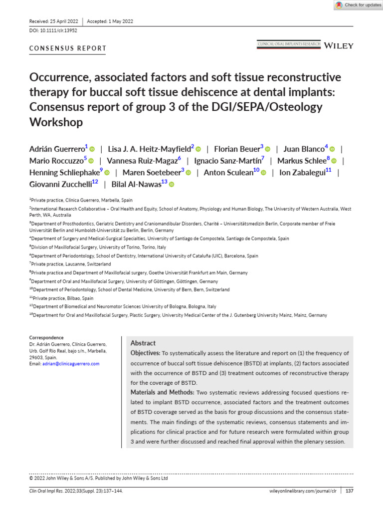 Clinical Oral Implants Res - 2022 - Guerrero - Occurrence Associated ...