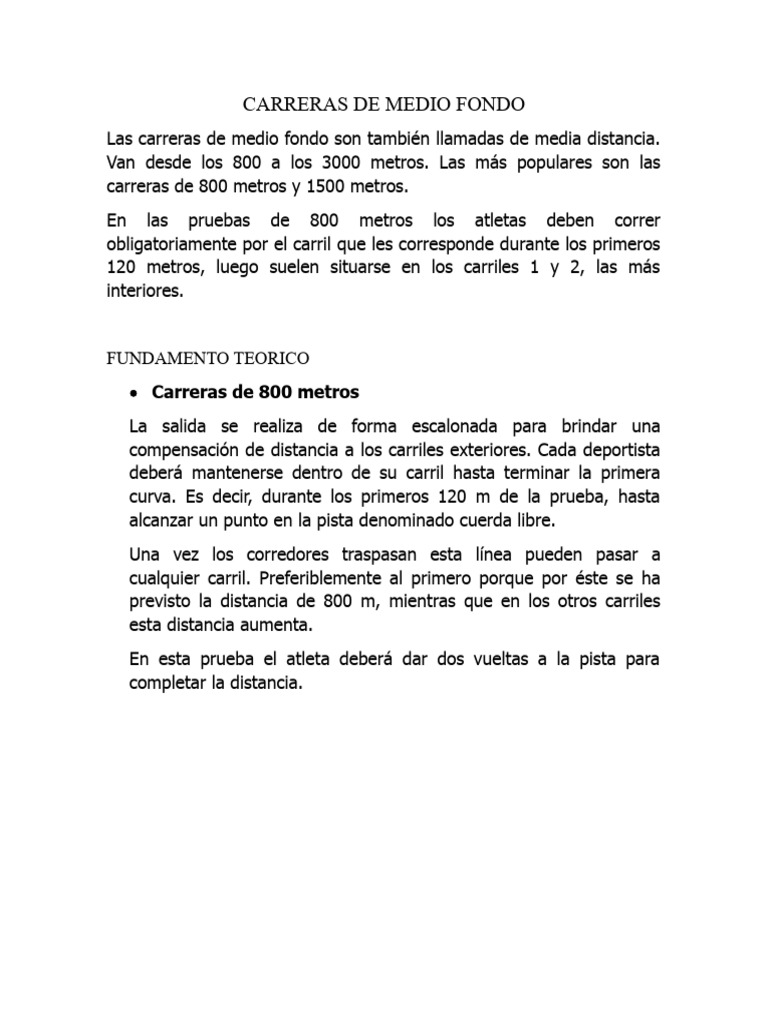 Reglas de Carreras de Medio Fondo | PDF | Deporte del atletismo | Pie