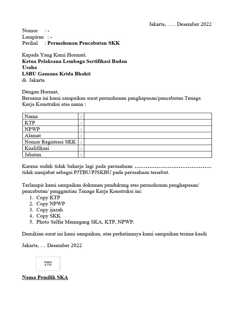 Format Pencabutan SKK | PDF