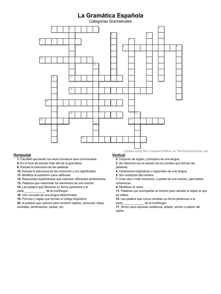 Crucigrama de Gramática Española | PDF | Palabra | Gramática