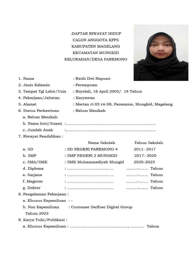 CV Ratih Dwi Hapsari KPPS | PDF