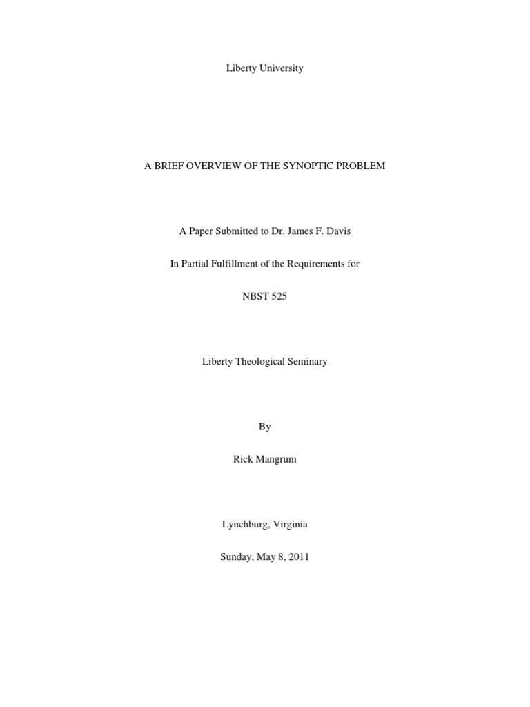 The Synoptic Problem | PDF | Gospel Of Mark | Gospels