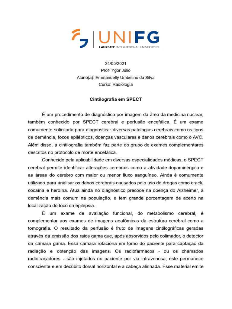 Atividade Nuclear - Cintilografia em SPECT | PDF | Medicina Clínica ...