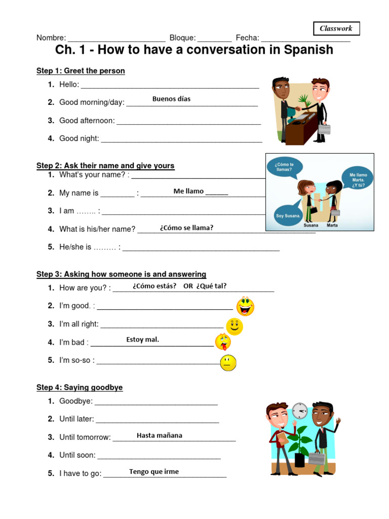Spanish 1: Greetings - Organizer - Classwork | PDF