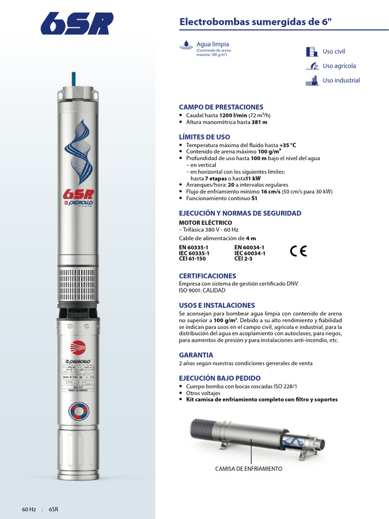 PEDROLLO 6SR ES 60Hz-1 | PDF | Acero inoxidable | Acero