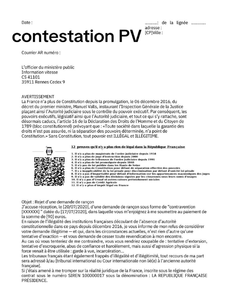 Lettre Type Contestation Pv