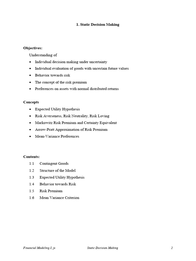 01 - Static - Decision - Making - CRRA Cert Eq | PDF | Risk Aversion | Utility