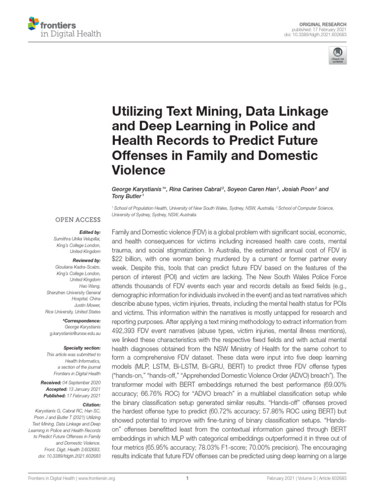 Utilizing Text Mining, Data Linkage and Deep Learning in Police and Health Records To Predict ...