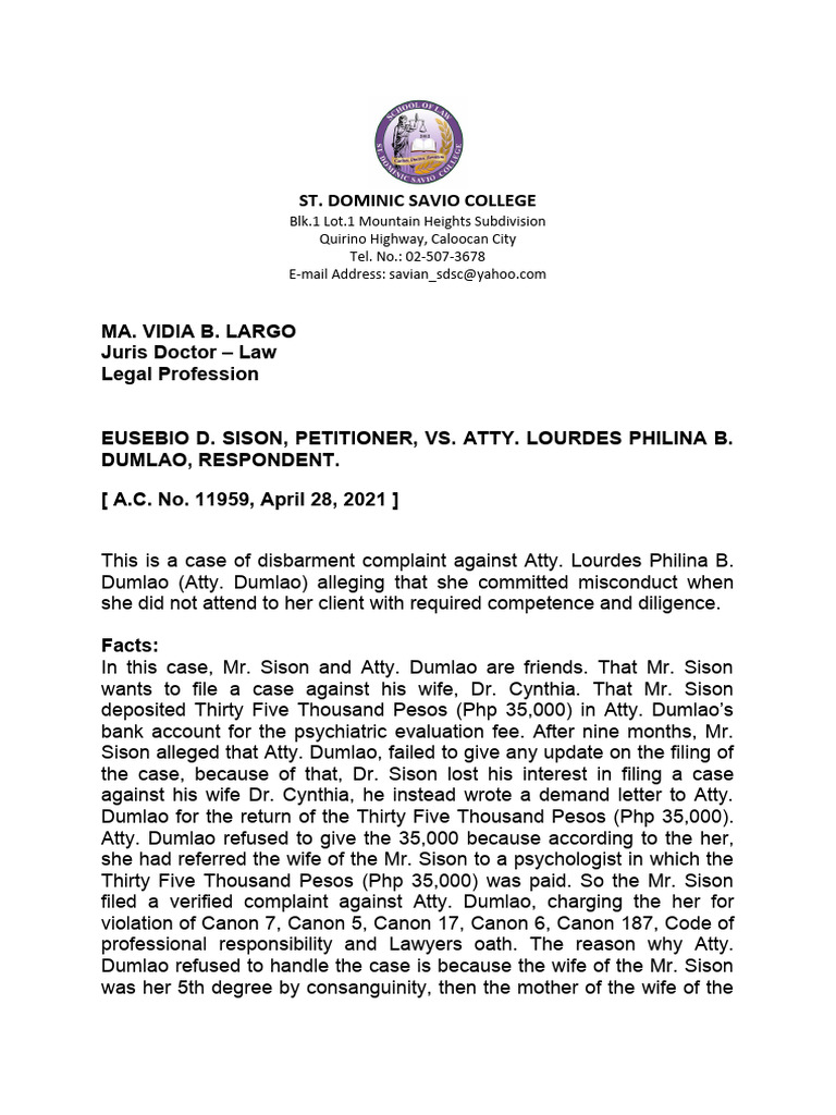 MA. VIDIA LARGO - Legal Profession | PDF | Lawyer | Complaint