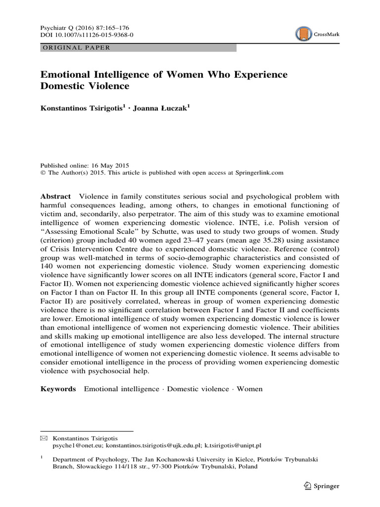 Emotional Intelligence of Women Who Experience Domestic Violence ...