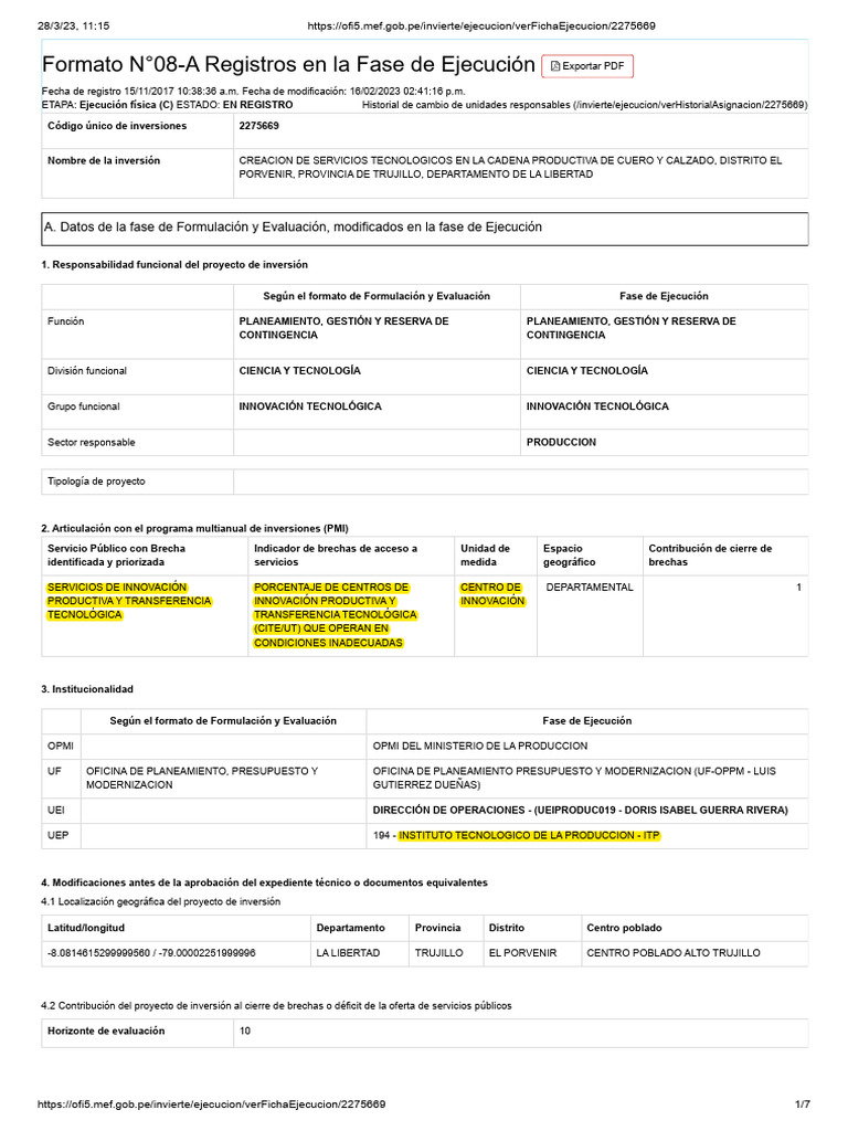 Formato F16 (Snip) - Itp | PDF | Infraestructura | Creación de capacidad