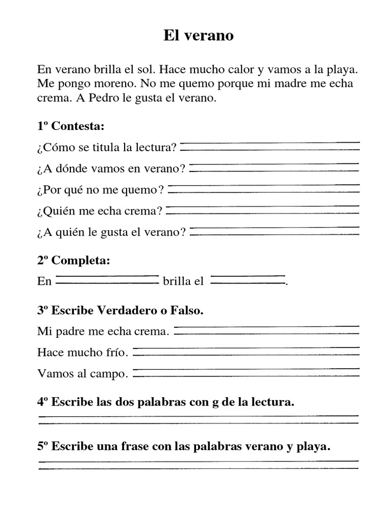 Spanish Reading Comprehension Lectura Comprensiva 4 | PDF | Language ...