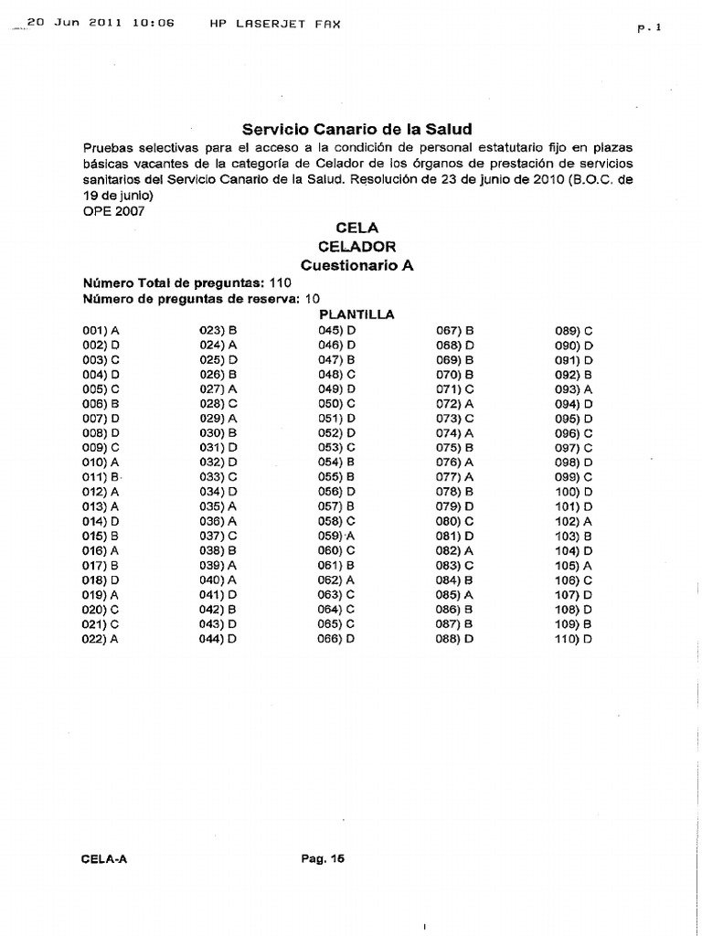 Respuestas Examen Celadores Tipo A y B | PDF