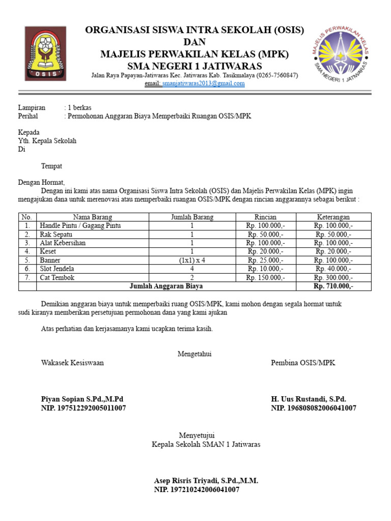 Anggaran Biaya Ruang Osis 2023 | PDF
