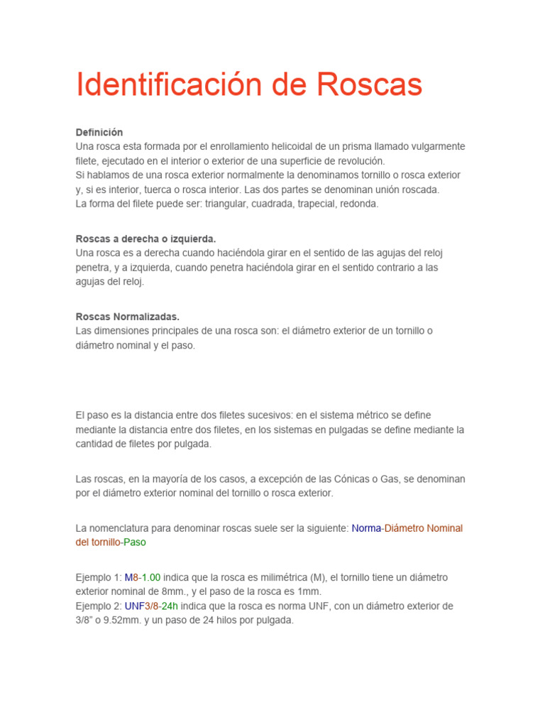 Identificación de Roscas | PDF | Tornillo | Equipo