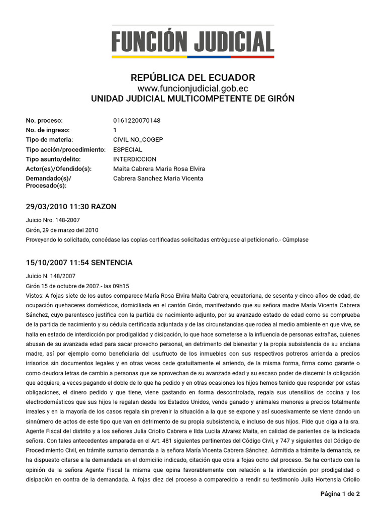 CASO Interdiccion Por Dilapidacion 2 | PDF | Gobierno | Judicaturas