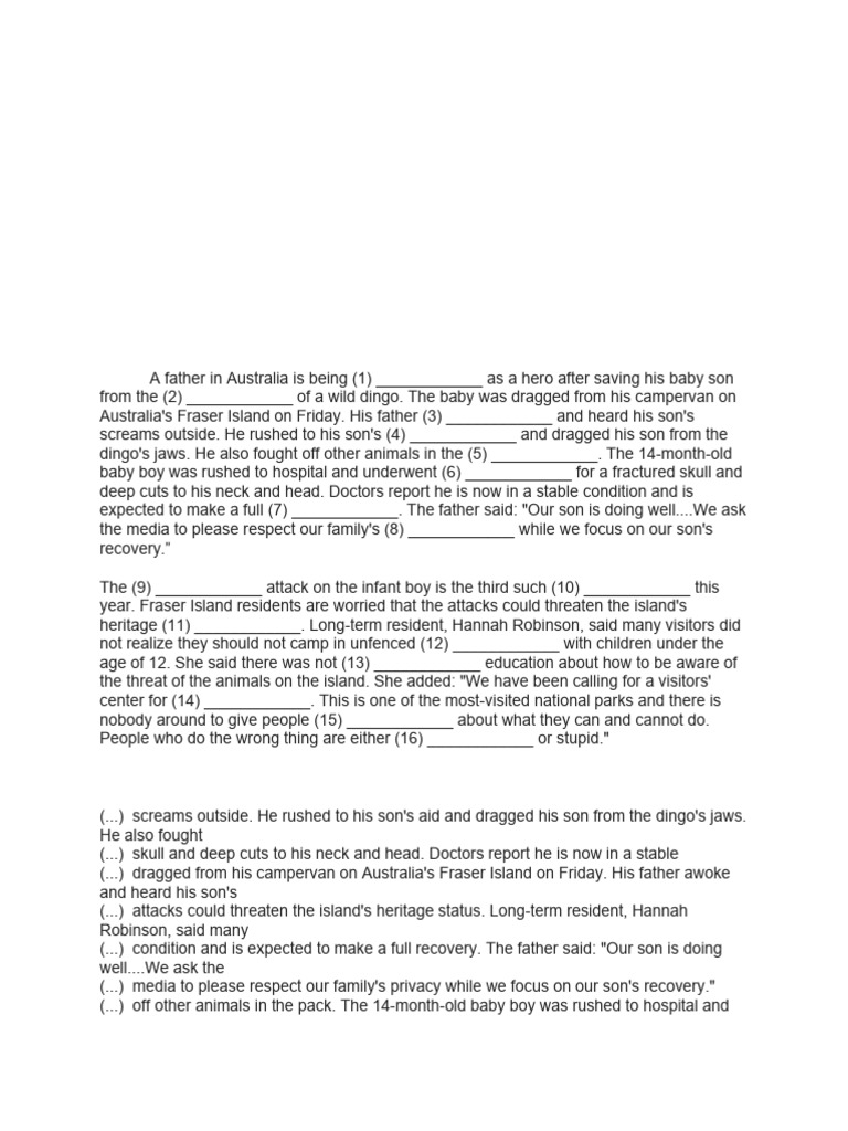 Father Saves Baby from Dingo Attack | PDF | Language Arts & Discipline ...