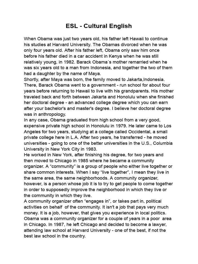 ESL - Cultural English - BARACK OBAMA | PDF | Barack Obama | Michelle Obama