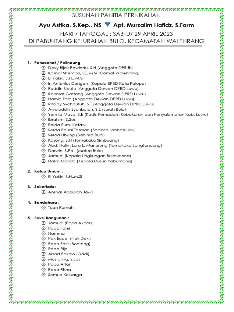 Susunan Panitia Pernikahan Ayu | PDF | Seni