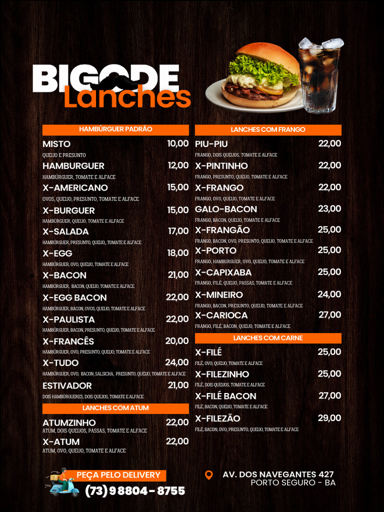 Bigode Lanches Cardapio | PDF | Hambúrgueres | Culinária vegana