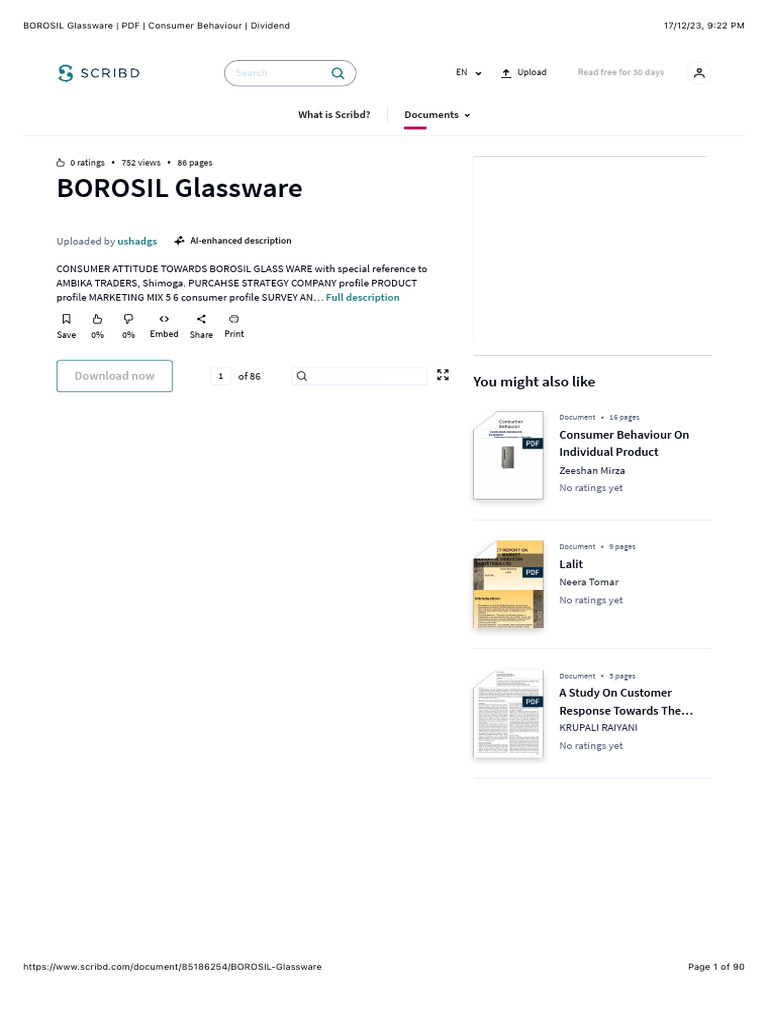 BOROSIL Glassware - PDF - Consumer Behaviour - Dividend | PDF | Consumer Behaviour | Behavior