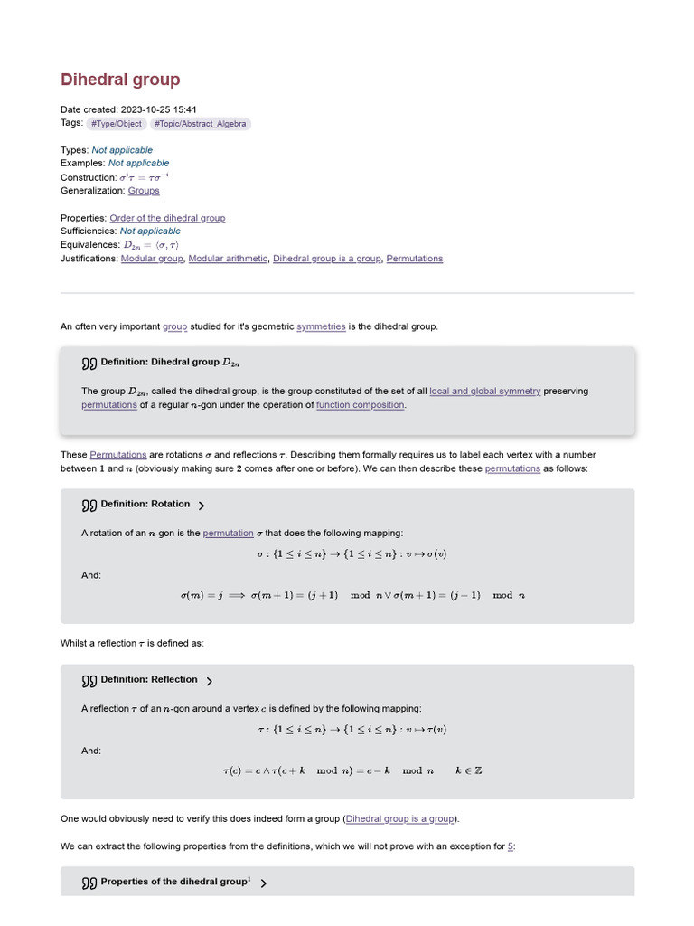 Dihedral group | PDF | Group (Mathematics) | Mathematical Concepts